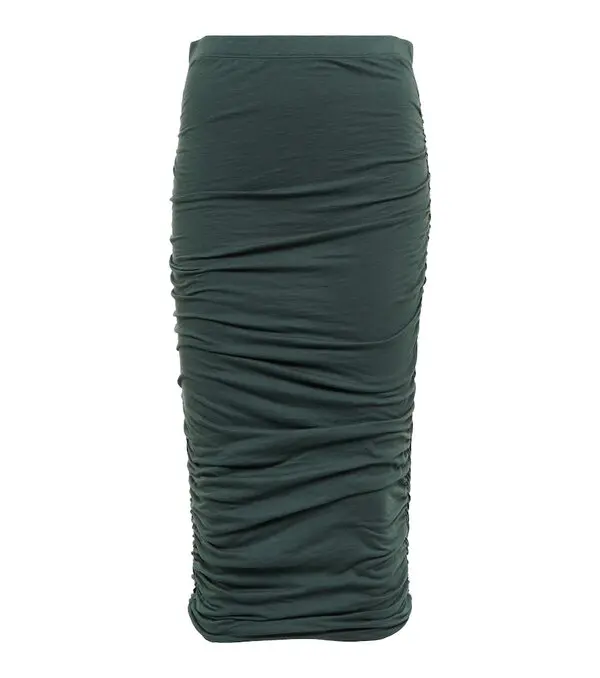 Velvet By Graham & Spencer Lisa Ruched Cotton-blend Midi Skirt - Green