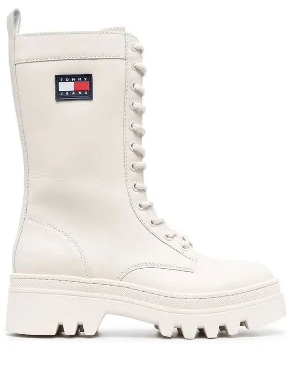 Tommy Hilfiger Twelve Logo-patch Leather Boots - White
