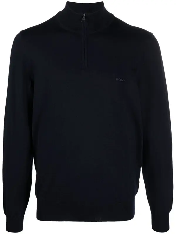 Buy Hugo Boss Logo-embroidered Half-zip Sweater - Blue At 20% Off ...