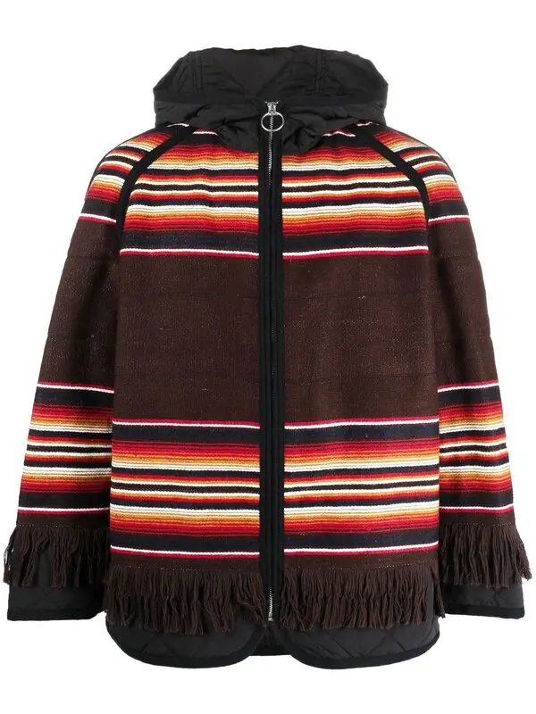 Junya Watanabe Stripe-design Fringed Padded Jacket - Brown