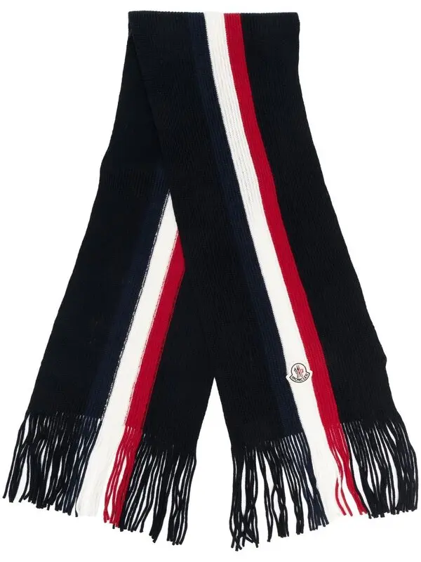 Moncler Stripe-detail Logo-patch Scarf - Blue