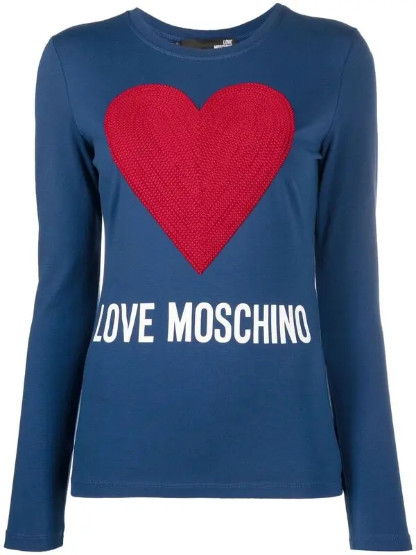 Moschino Appliqué-Heart Long-Sleeve T-Shirt In Blue 50% Off