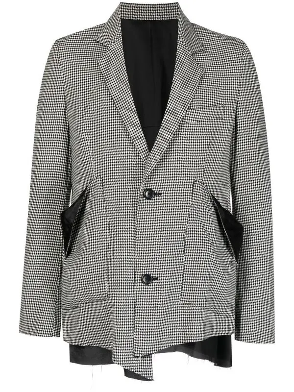 SULVAM Raw-cut Asymmetric Houndstooth Blazer