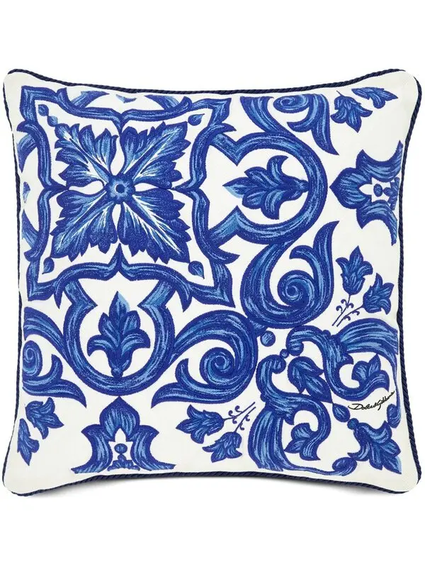 Dolce & Gabbana Embroidered Majolica-print Cushion - Blue