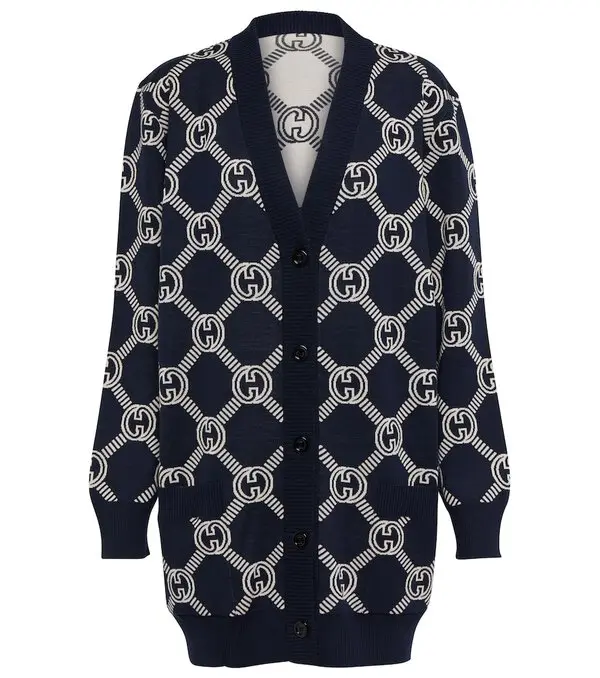 Gucci Gg Reversible Wool-blend Cardigan - Blue