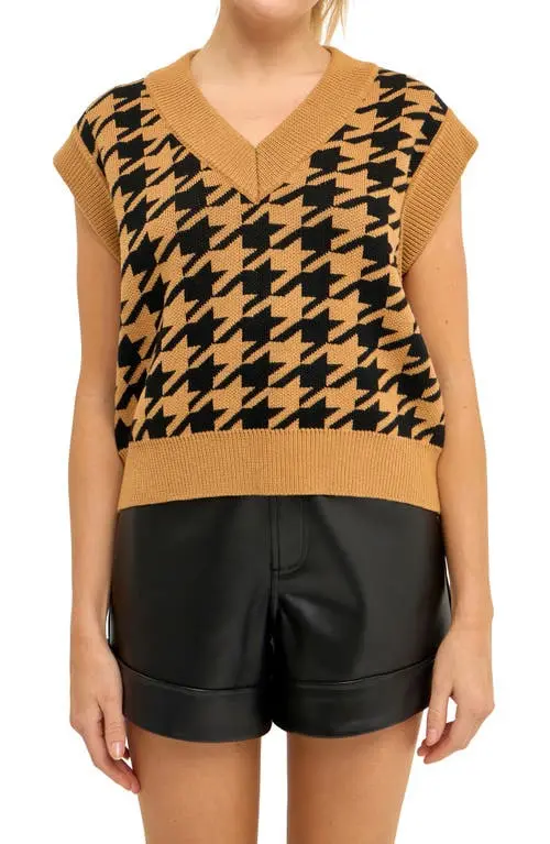 Endless Rose Houndstooth Sweater Vest - Camel