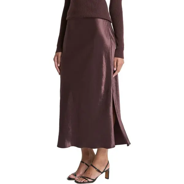 Vince Side Slit Matte Satin Slip Skirt - Fig