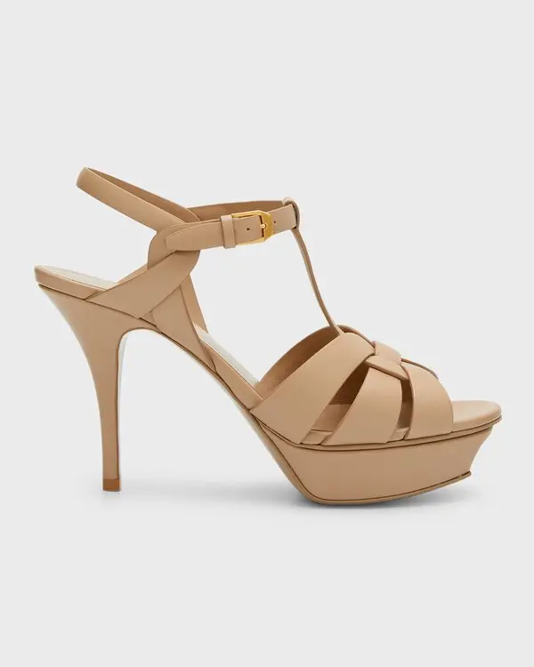 Saint Laurent Tribute Leather T-strap Platform Sandals