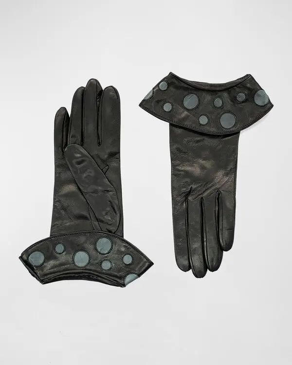 Portolano Leather Gloves With Polka Dot Cuff