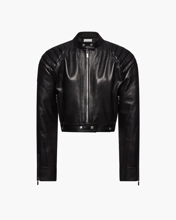 Magda Butrym Leather Crop Biker Jacket Black Editorialist
