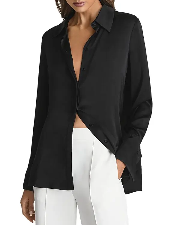 REISS Hailey Silk Shirt - Black