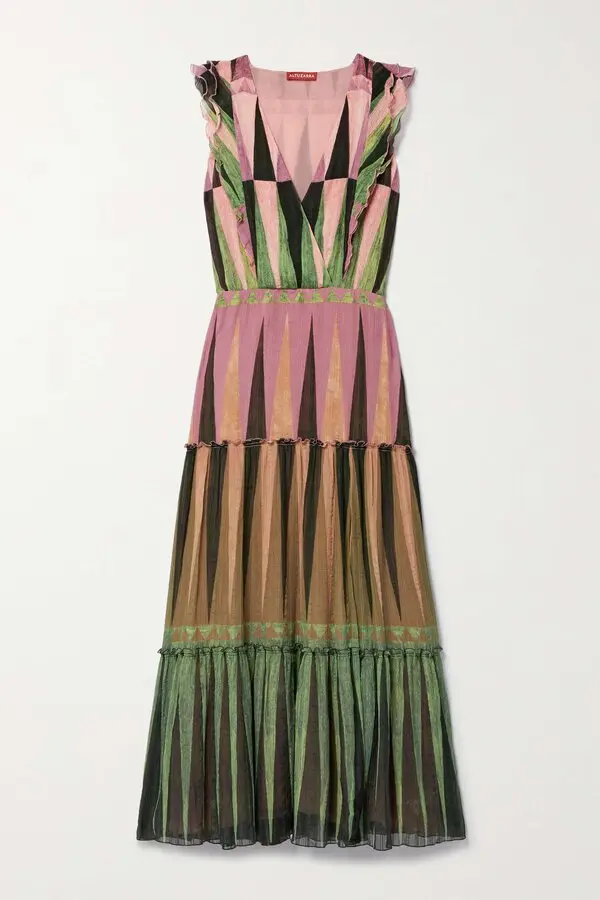 Altuzarra Jorma Tiered Printed Cotton And Silk-Blend Crepon Midi Dress In  Green - 40% Off | Editorialist