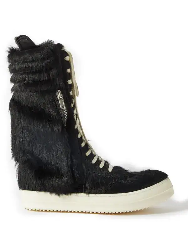 Rick Owens Cargo Basket Faux Fur And Leather High-Top Sneakers In