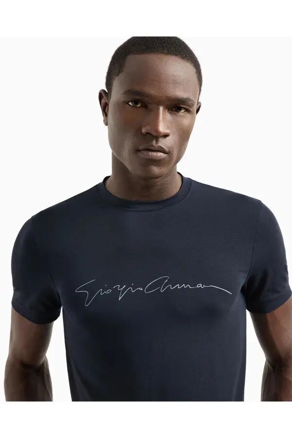 Giorgio Armani Asv Stretch-viscose T-shirt With Signature Logo - Navy