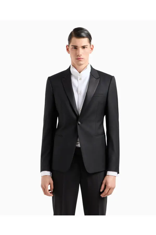 Emporio Armani Single-breasted Worsted Virgin-wool Jacket - Black