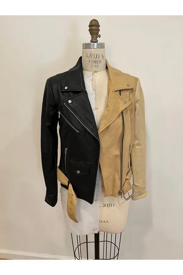 Veda Archive Jayne Leather Moto Jacket Split &Amp Cream Sample In