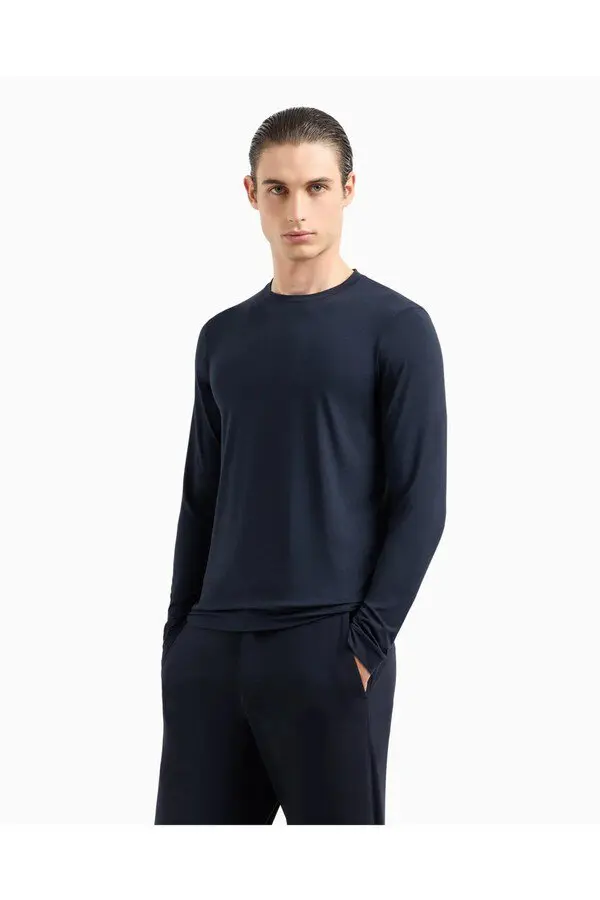 Giorgio Armani Stretch Viscose Jersey Crew Neck Jumper - Navy