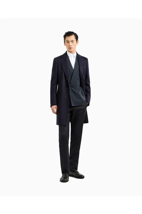 Giorgio Armani Long Cashmere Single-breasted Coat - Navy