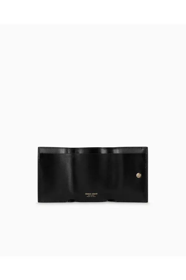 Giorgio Armani Mini La Prima Trifold Wallet In Palmellato Leather - Black