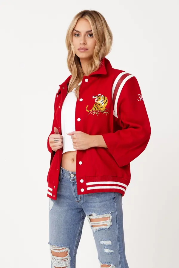 SIWY OUTLET Adeline Varsity Jacket - Red