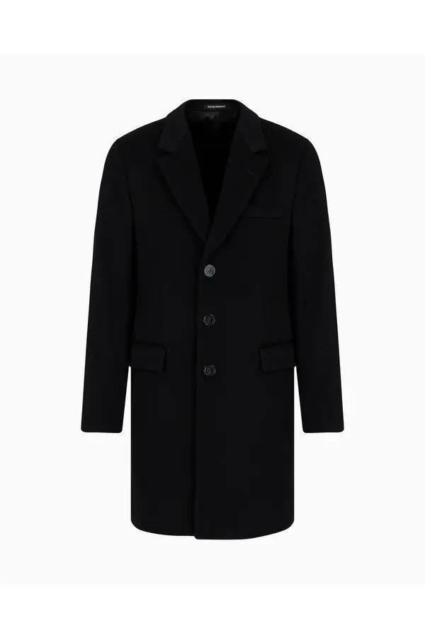 Emporio Armani Coat With Lapels In Beaver Cashmere - Black