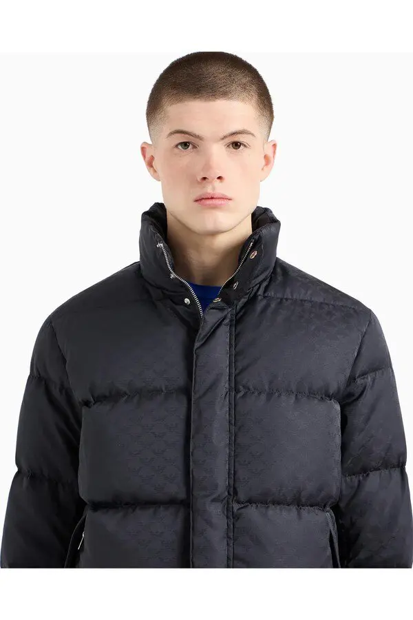 Emporio Armani Quilted Puffer Jacket With Jacquard Eagle - Navy