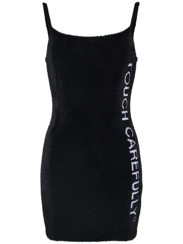 Off-White Slogan Detail Mini Dress - Black