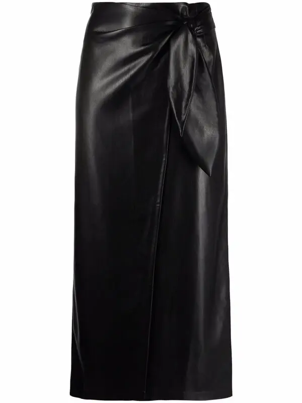 Nanushka Vegan Leather Midi Wrap Skirt - Black