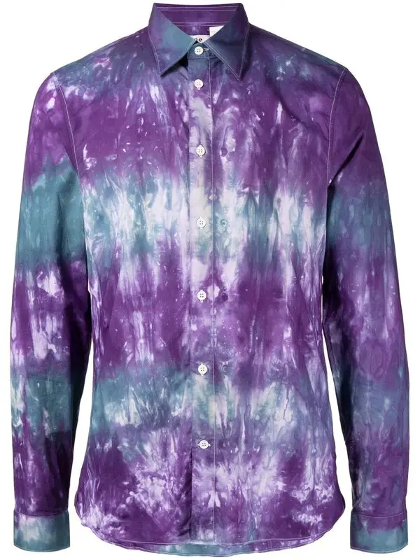 STAIN SHADE Long-sleeve Button-up Tie-dye Shirt