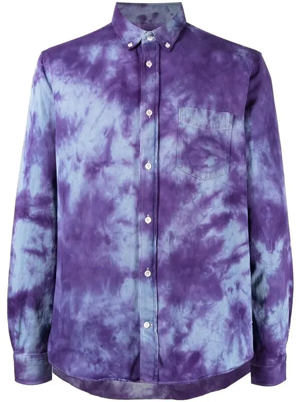 STAIN SHADE Long-sleeve Tie-dye Shirt - Blue