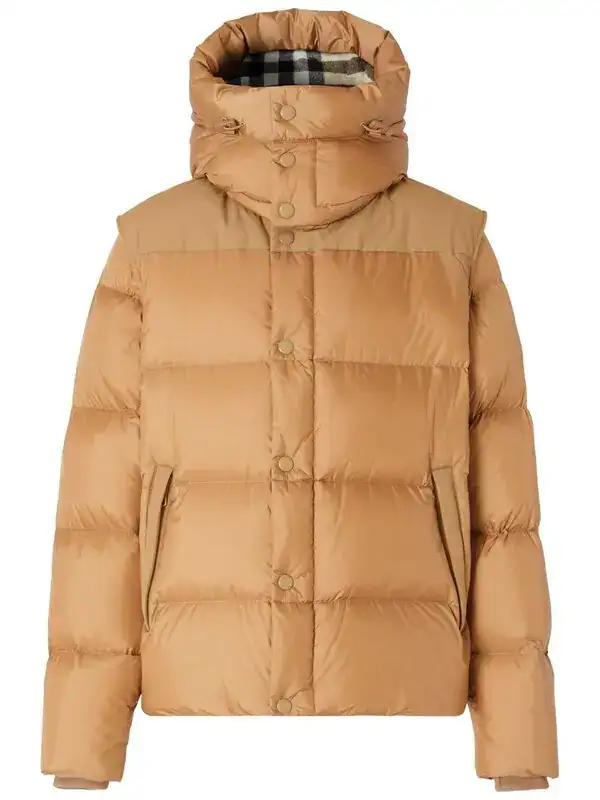 Burberry Detachable-Sleeves Hooded Puffer Jacket Brown 30% Off