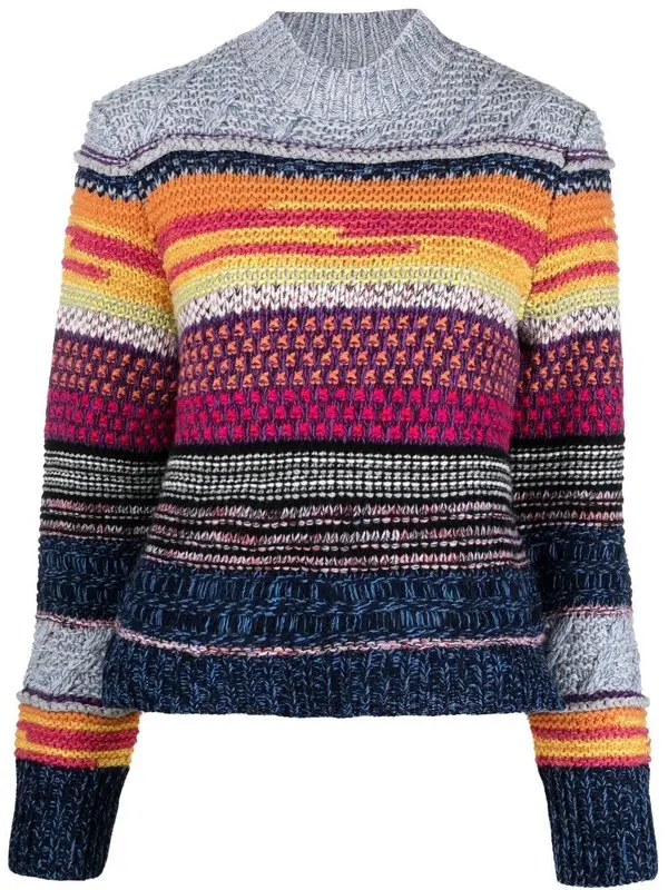 Chloé Striped Mock Neck Jumper - Grey