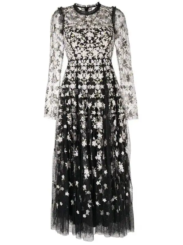 Needle & Thread Camellia-Ditsy Ankle-Length Gown In Black - 81% Off |  Editorialist