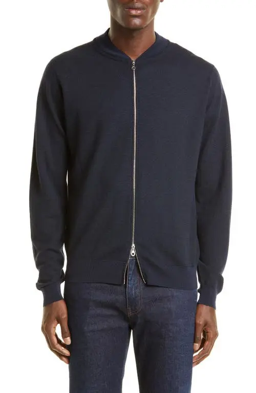 John Smedley Full Zip Wool Sweater - Midnight/black