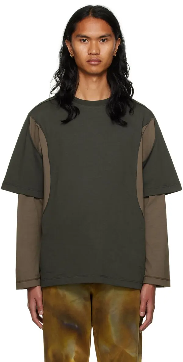 Affxwrks Gray Dual Sleeve T-Shirt In Soft Black/Soft Brow - 25 