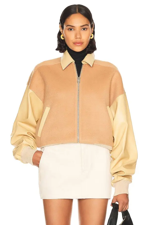 HELSA Faux Leather & Wool Blend Bomber