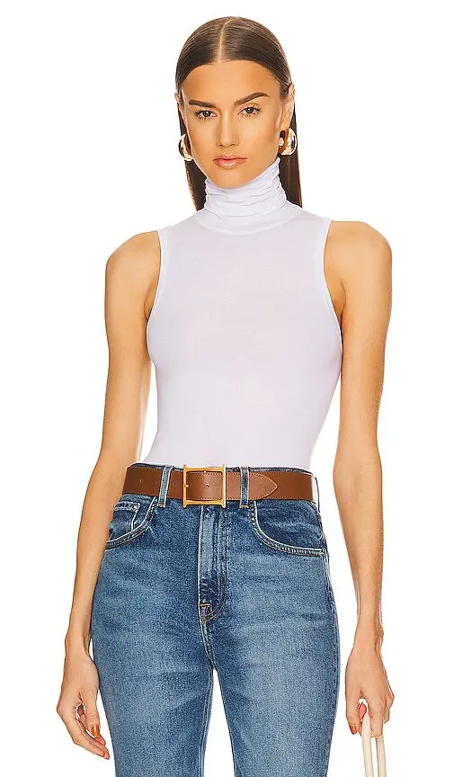 HELSA Turtleneck Tank In 2nd Skin Jersey - White