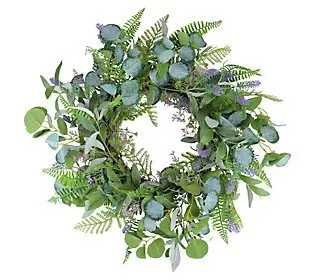 NORTHLIGHT Lavender, Catnip Flowers, & Leaves Spring Wreath - One-color