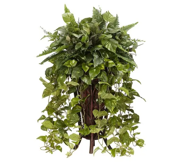 NEARLY NATURAL Vining Mixed Greens In Stand Silk Plant Nea Rly Natural