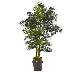NEARLY NATURAL 7' Golden Cane Palm In Decorative Planter Ne Arly Natural