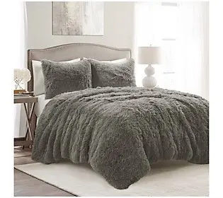 LUSH DECOR Emma Faux Fur Oversized 3-pc F/q Duvet Set L Ush Decor