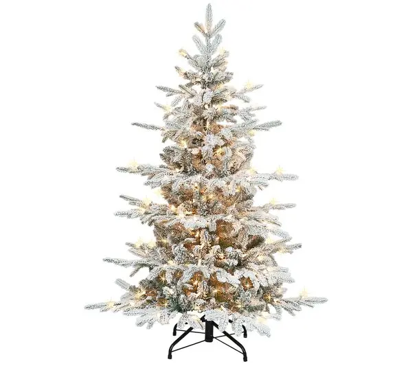 PULEO INTERNATIONAL Puleo 4.5' Pre-lit Flocked Utah Fir Tree, 699 T Ips, 250 Ul