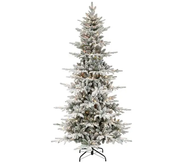 PULEO INTERNATIONAL Puleo 7.5 Ft Pre-lit Slim Flocked Utah Fir Tree, 1857 Tips
