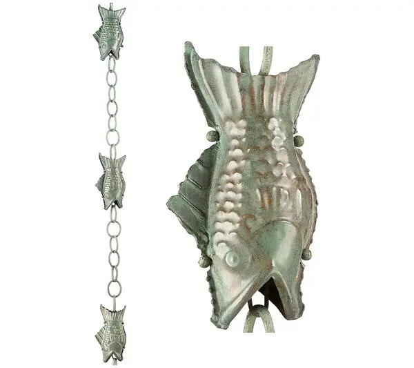 GOOD DIRECTIONS Antiqued Copper 8.5' Fish Rain Chain Good Di Rections