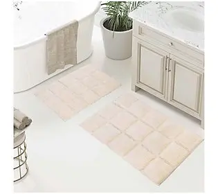 SUPERIOR Cotton 2-piece Solid Checkered Non-sli P Bath Rug Set