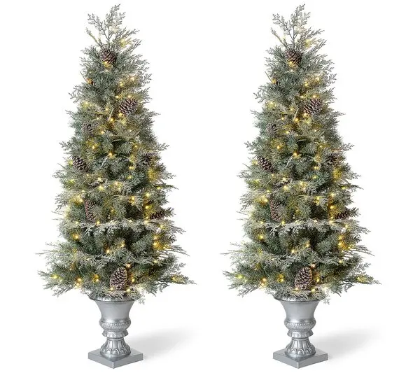 GLITZHOME 5ft Pre-lit Pinecone Artificial Chris Tmas Porch Tree