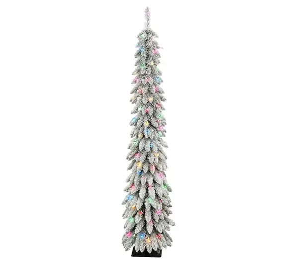 PULEO INTERNATIONAL Puleo 6' Prelit Flocked Alpine Pencil Tree, 261 Tips