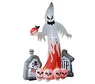 HAUNTED HILL FARM 9'h Inflatable Pre-lit Ghost Ith Heart