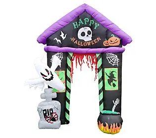 HAUNTED HILL FARM 9'h Inflatable Pre-lit Arch W Th Ghost