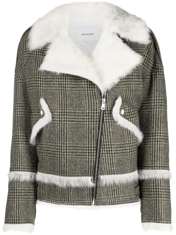 YVES SALOMON Houndstooth Biker Jacket
